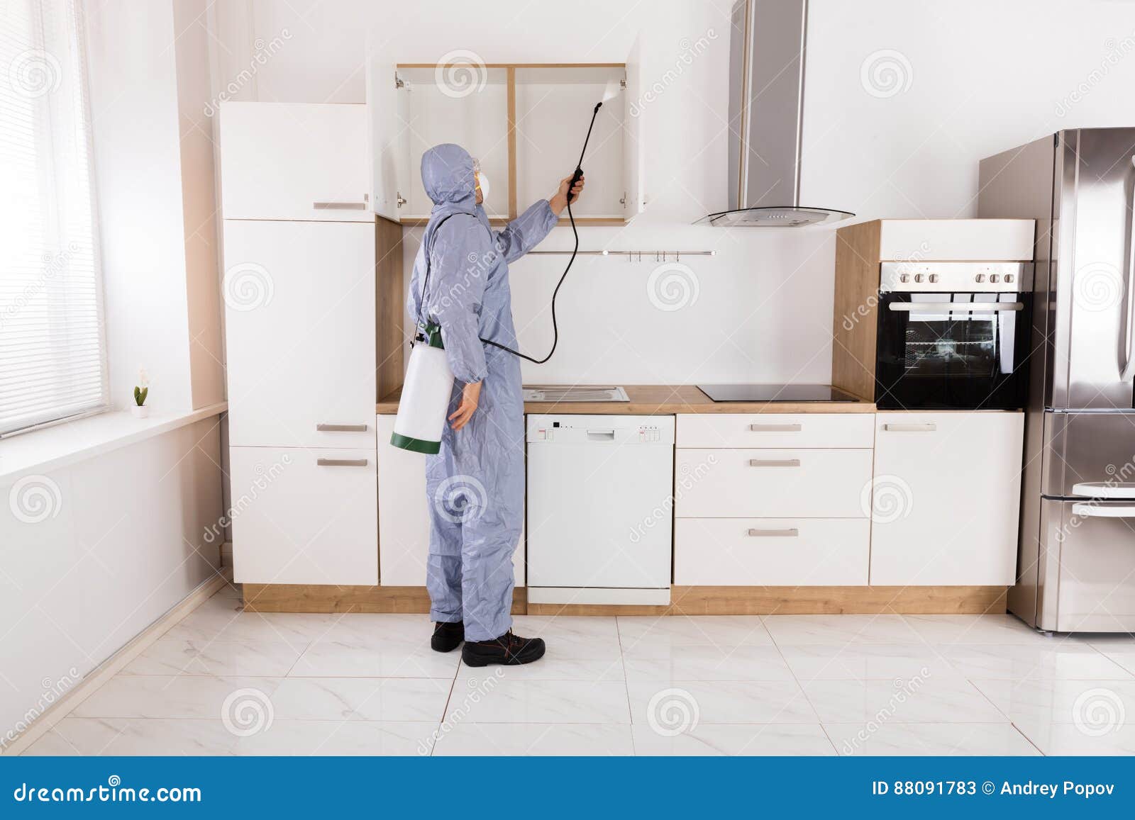 Pest Control Service Workers Doing Fumigation In Cargo Hold Of Grain ...