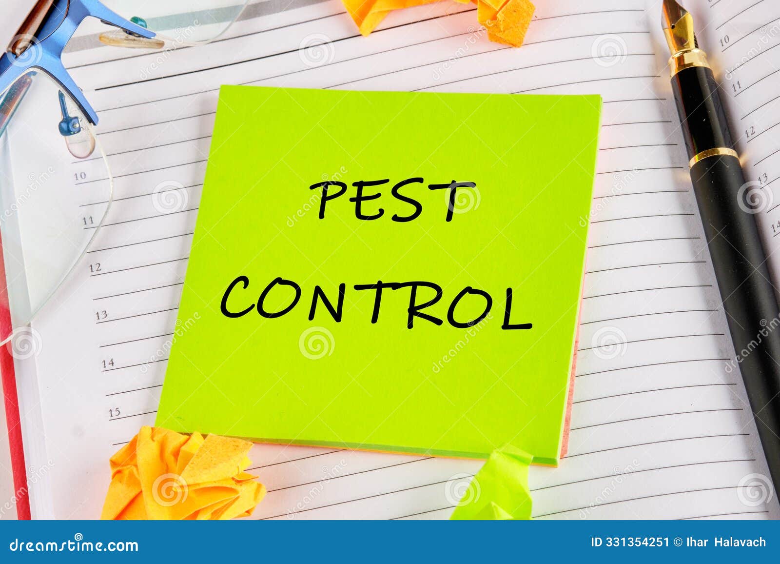 PEST CONTROL Written on a Green Sticker on the Background of an Open ...