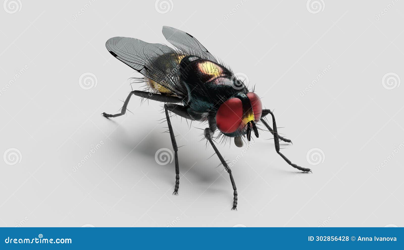Pest Fly Close-up, Annoying Insect, Blowfly on a White Background. 3d ...