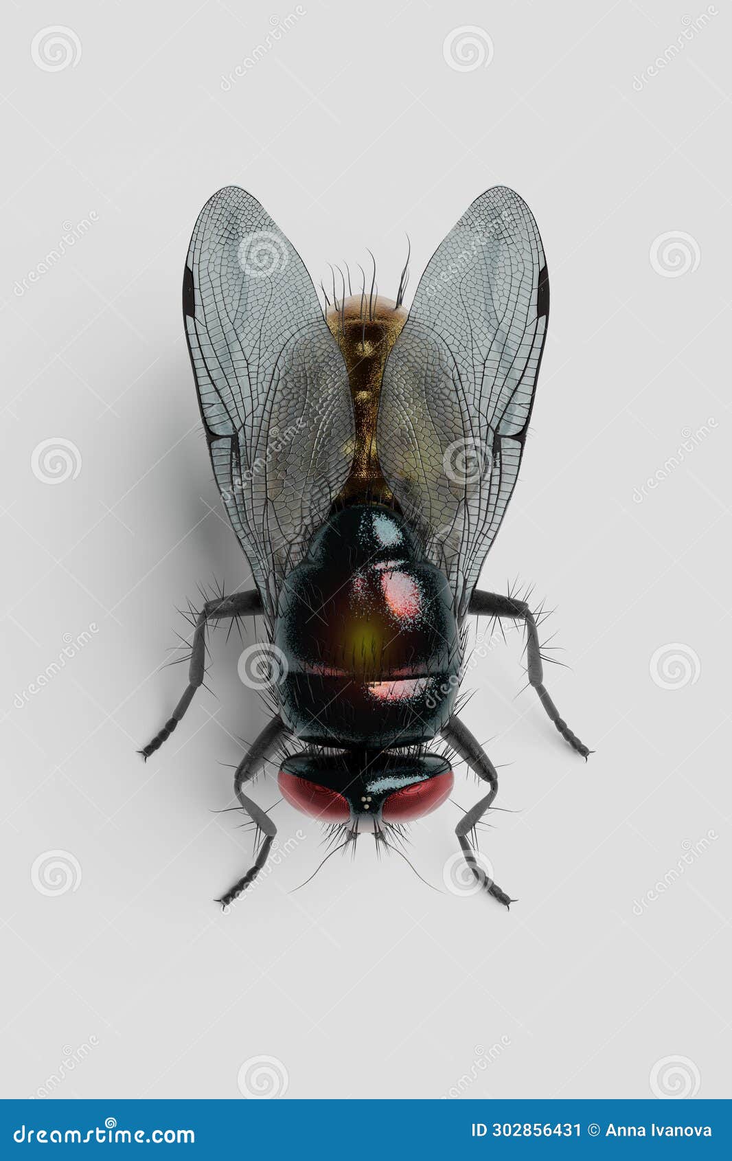 Pest Fly Close-up, Annoying Insect, Blowfly on a White Background. 3d ...