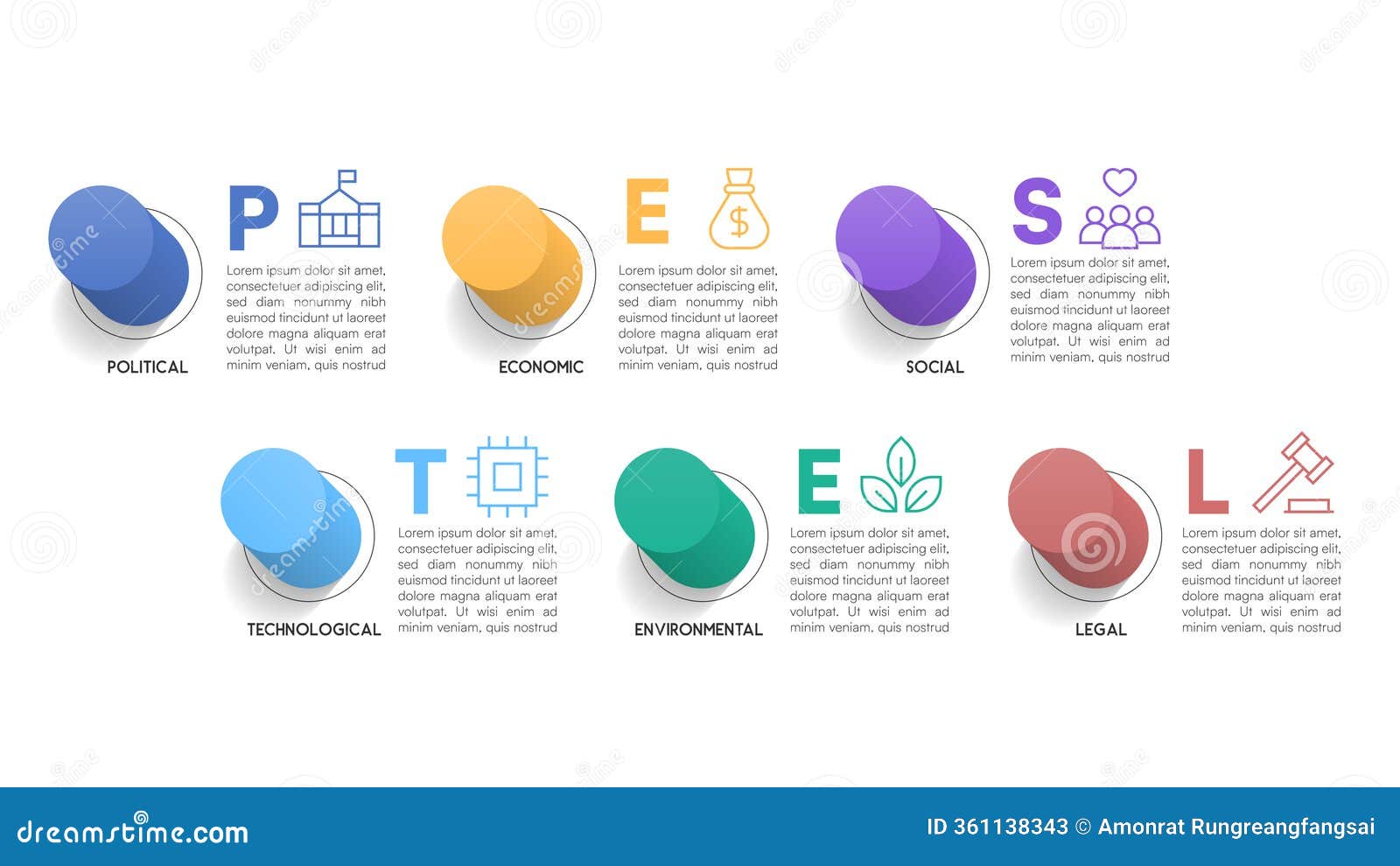 PESTEL Analysis Infographic With 3D Circular Bar And Shadow Effect ...