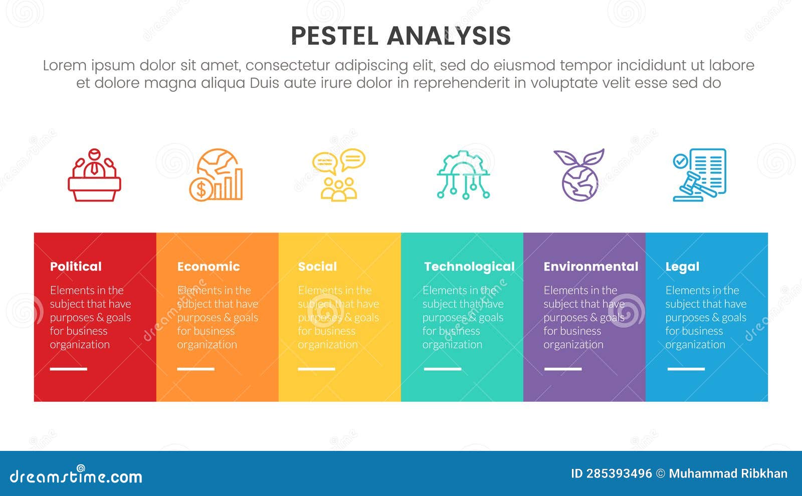 Pestel Business Analysis Tool Framework Infographic with Rectangle ...