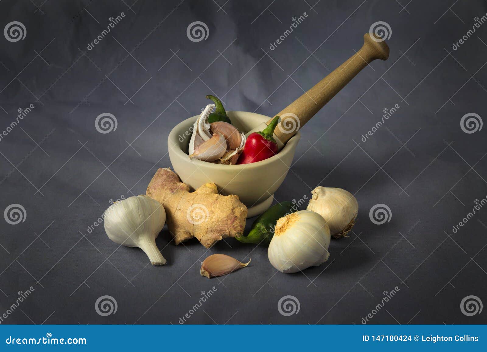 Pestle and Mortar and Asian Ingredients Stock Photo - Image of ...