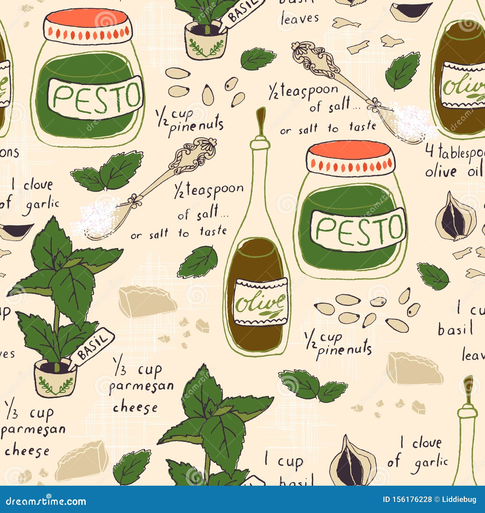 Pesto Recipe Seamless Pattern Stock Vector - Illustration of pesto ...