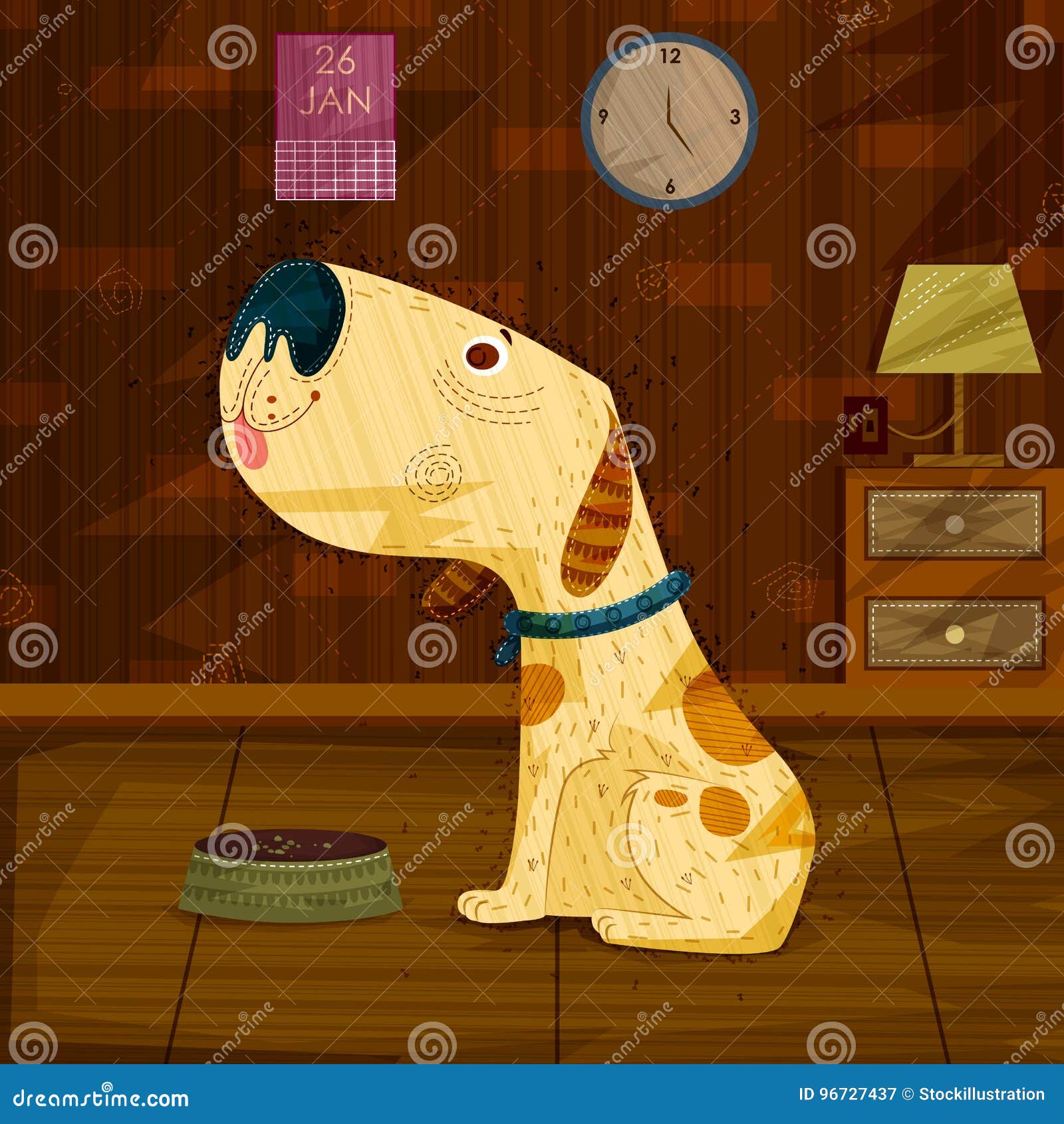 Pet Animal Dog Sitting in Room Background Stock Vector - Illustration ...