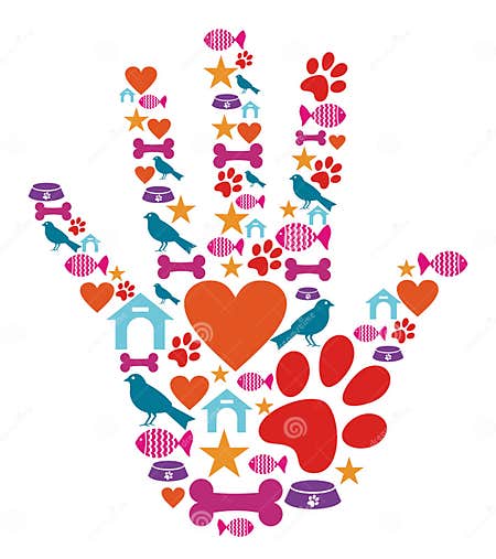 Pet Animal Protective Hand Icon Set Stock Vector - Illustration of pets ...