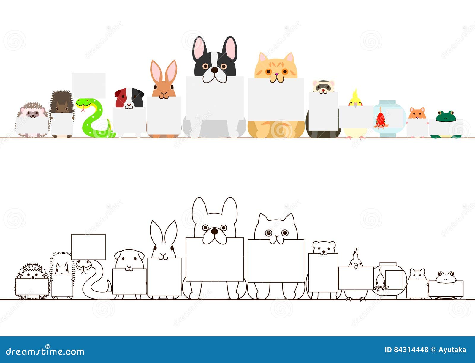Pet Animals Blank Cards Border Set Stock Illustrations – 5 Pet Animals ...
