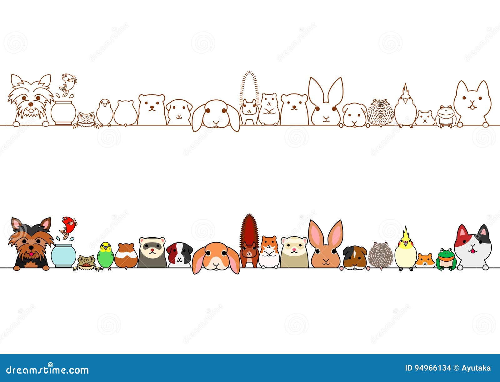 Pet Animals Border Set Cartoon Vector | CartoonDealer.com #84266081