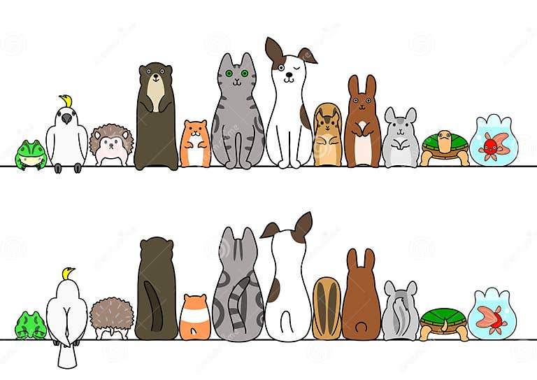 Pet Animals in Line, Front and Back Stock Vector - Illustration of ...
