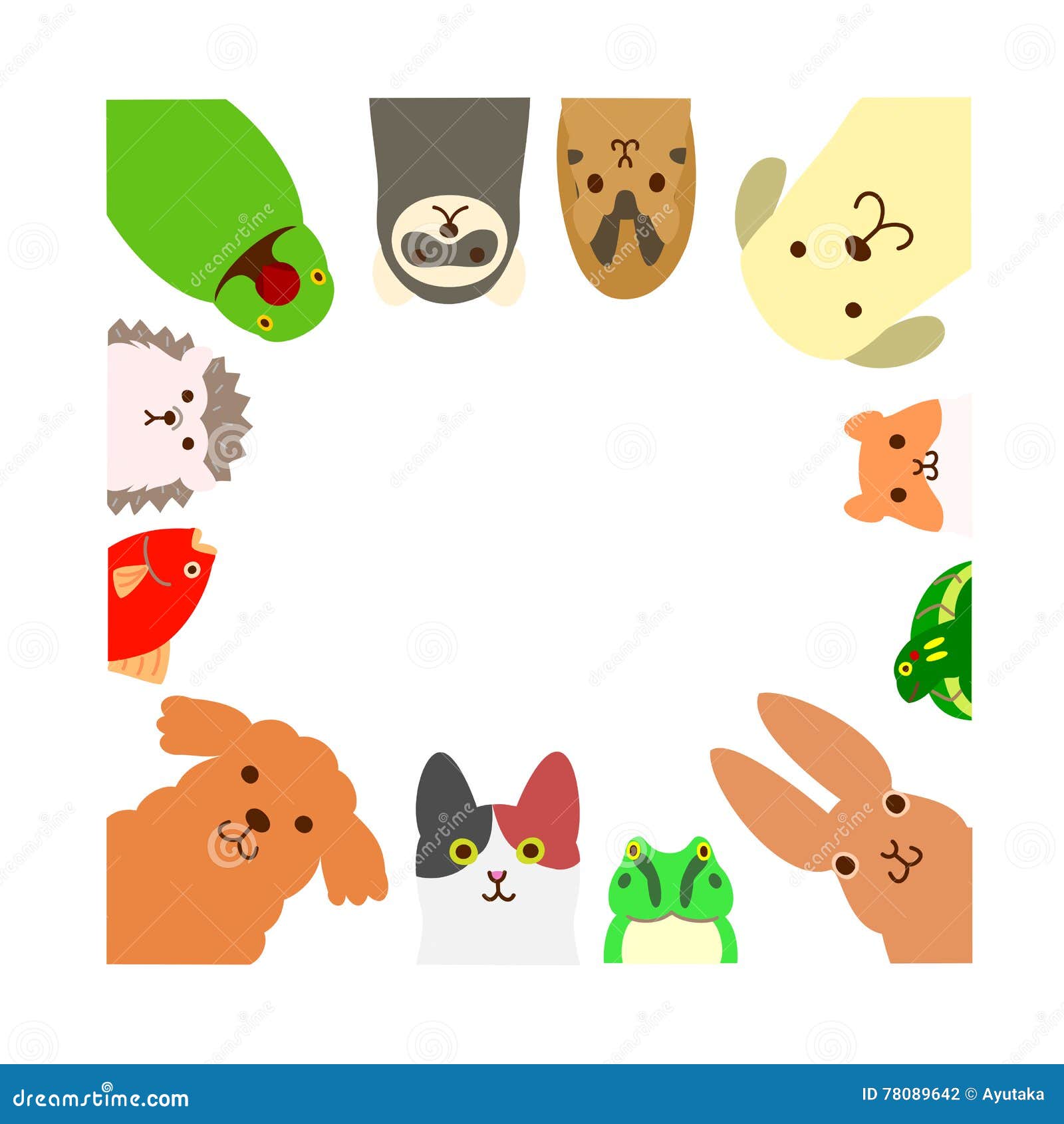 Pet animals square frame stock vector. Illustration of elements - 78089642