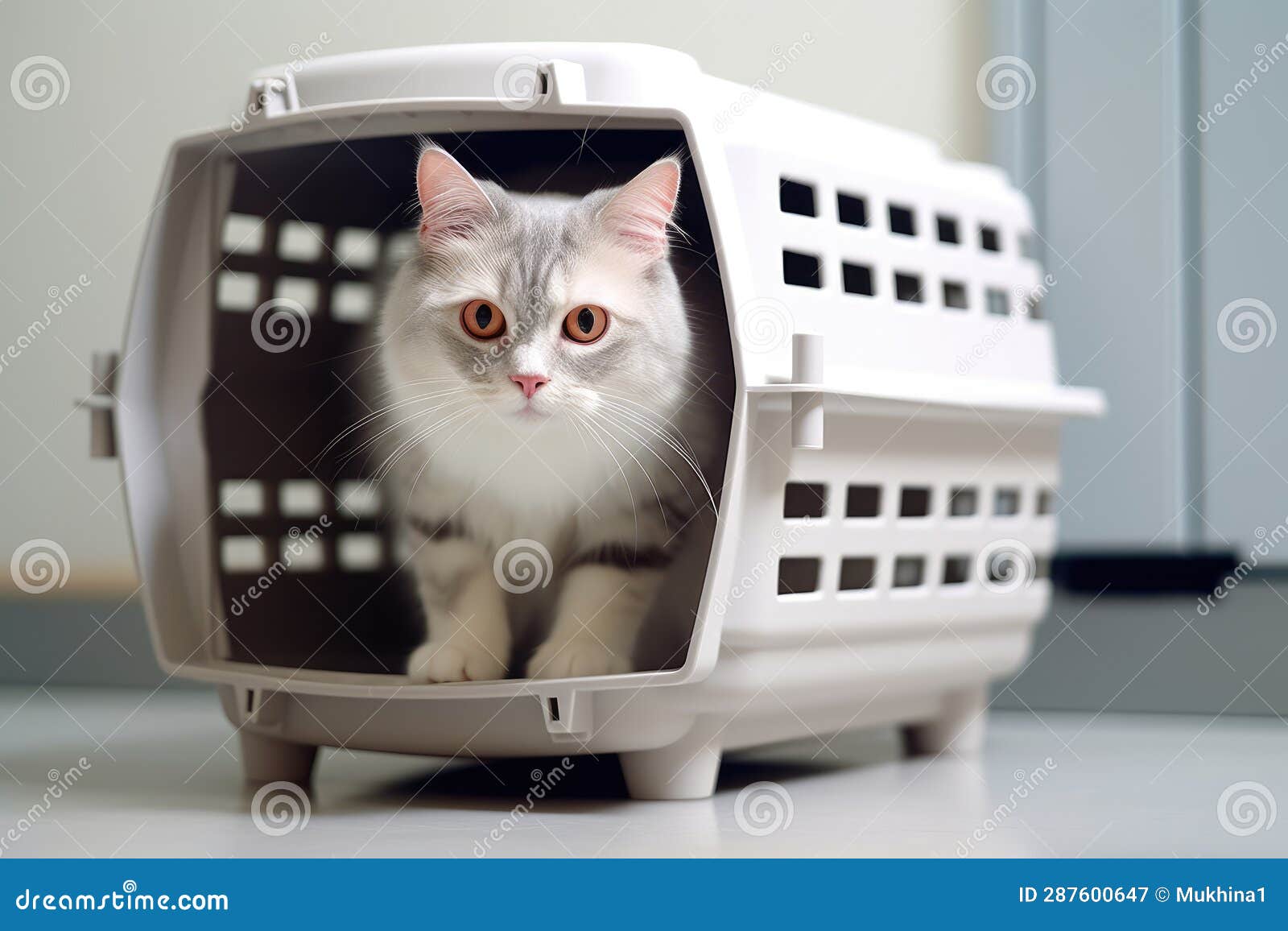 A Pet Cat in an Animal Carrier. Generative AI Technology Stock ...