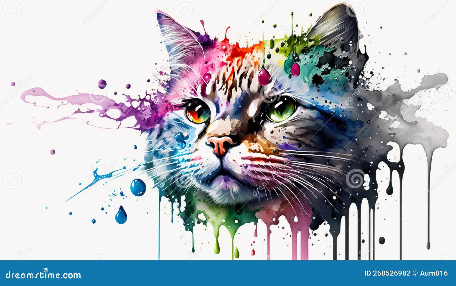 A Pet Cat and Multicolored Splashes of Paint Stock Illustration ...