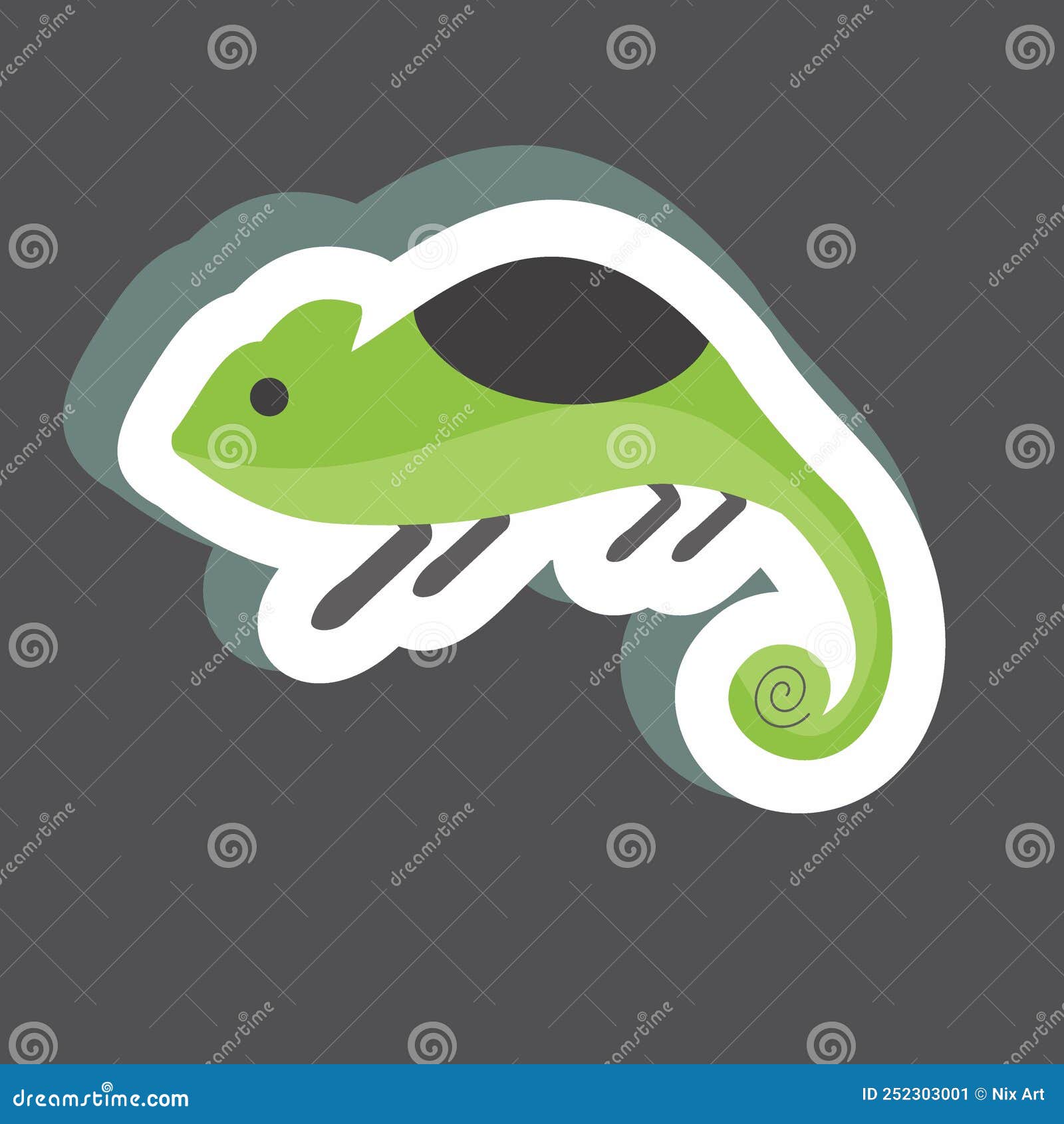 Pet Chameleon Sticker in Trendy Isolated on Black Background Stock ...
