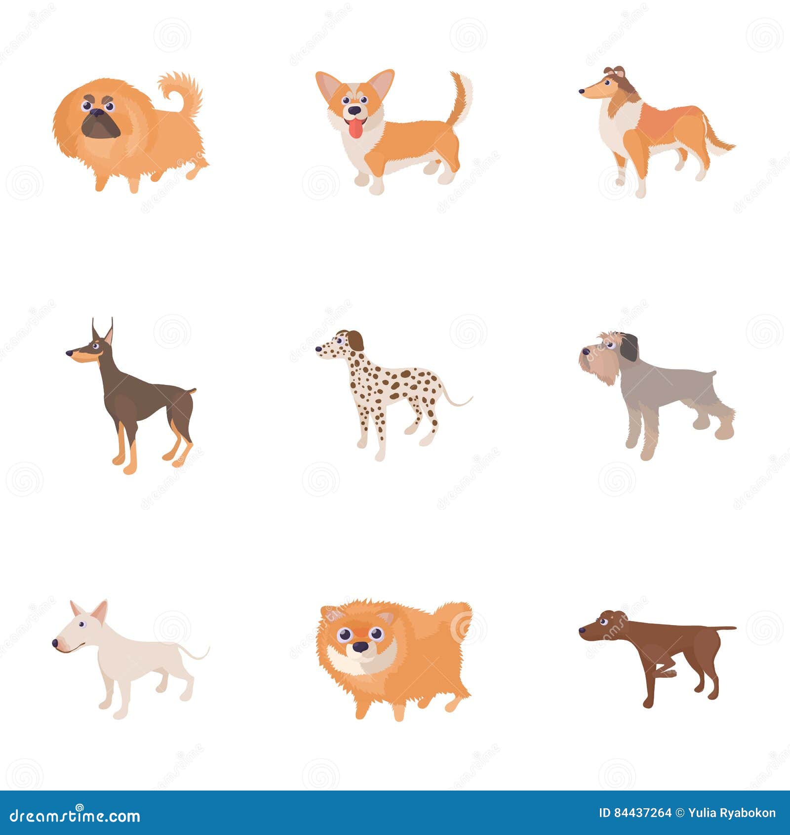 Pet Dog Icons Set, Cartoon Style Stock Vector - Illustration of playful ...