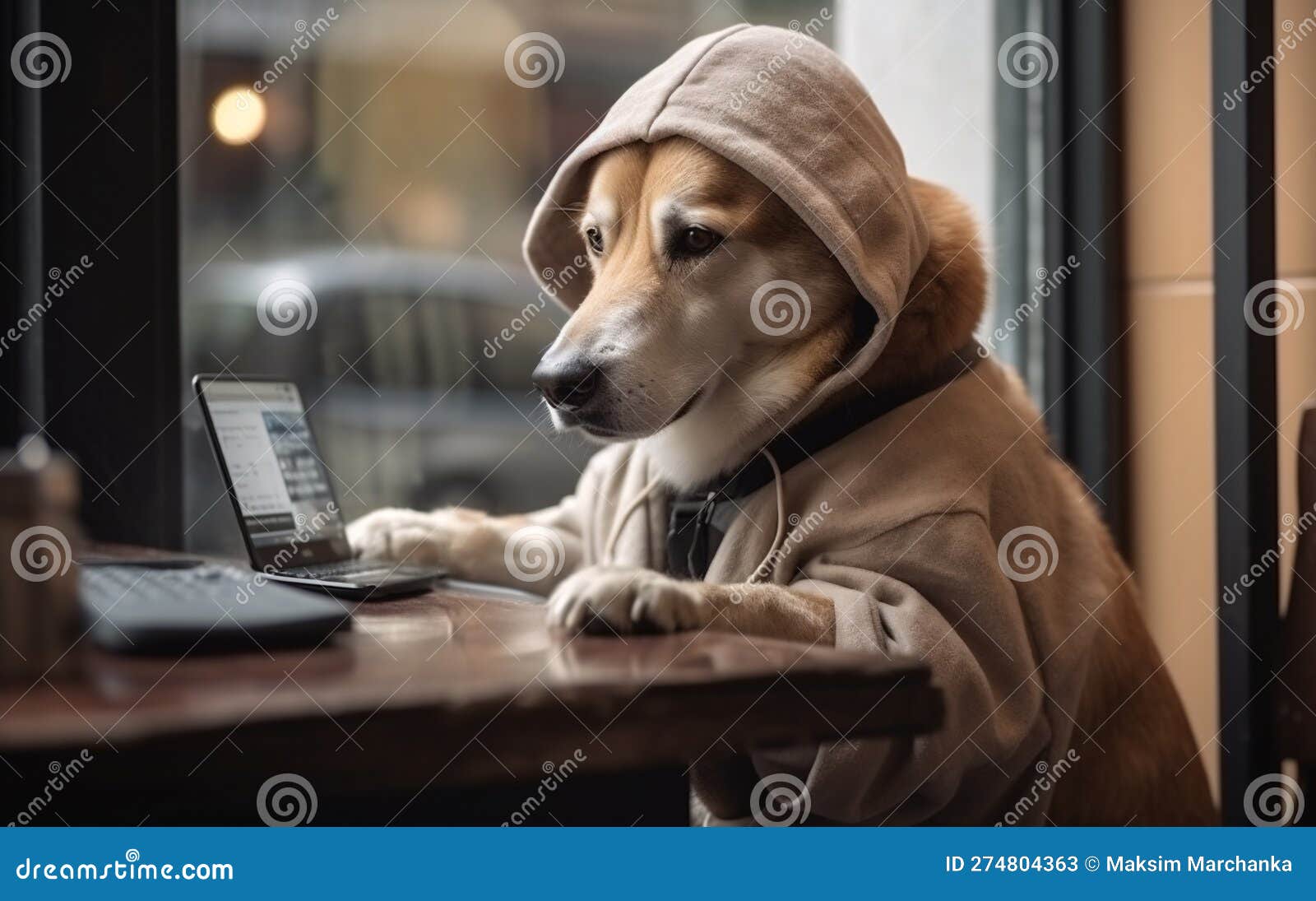 Pet Dog Using Tablet, Device or Laptop in Cafe. Generative AI Stock ...