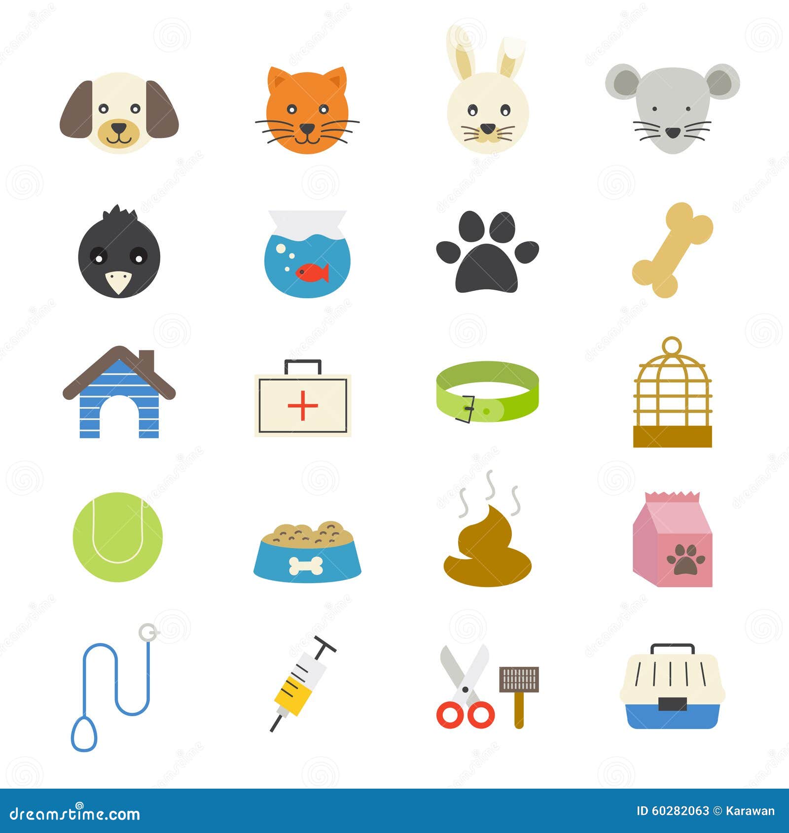 Pet Flat Icons color stock vector. Illustration of animal - 60282063