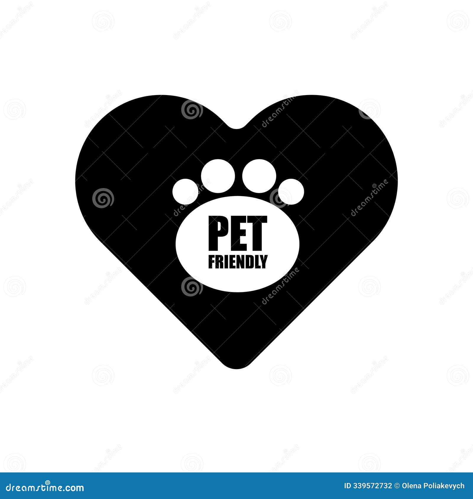 Pet Friendly Icon. Black Heart with Paw. Bold Text Inside Paw Print ...