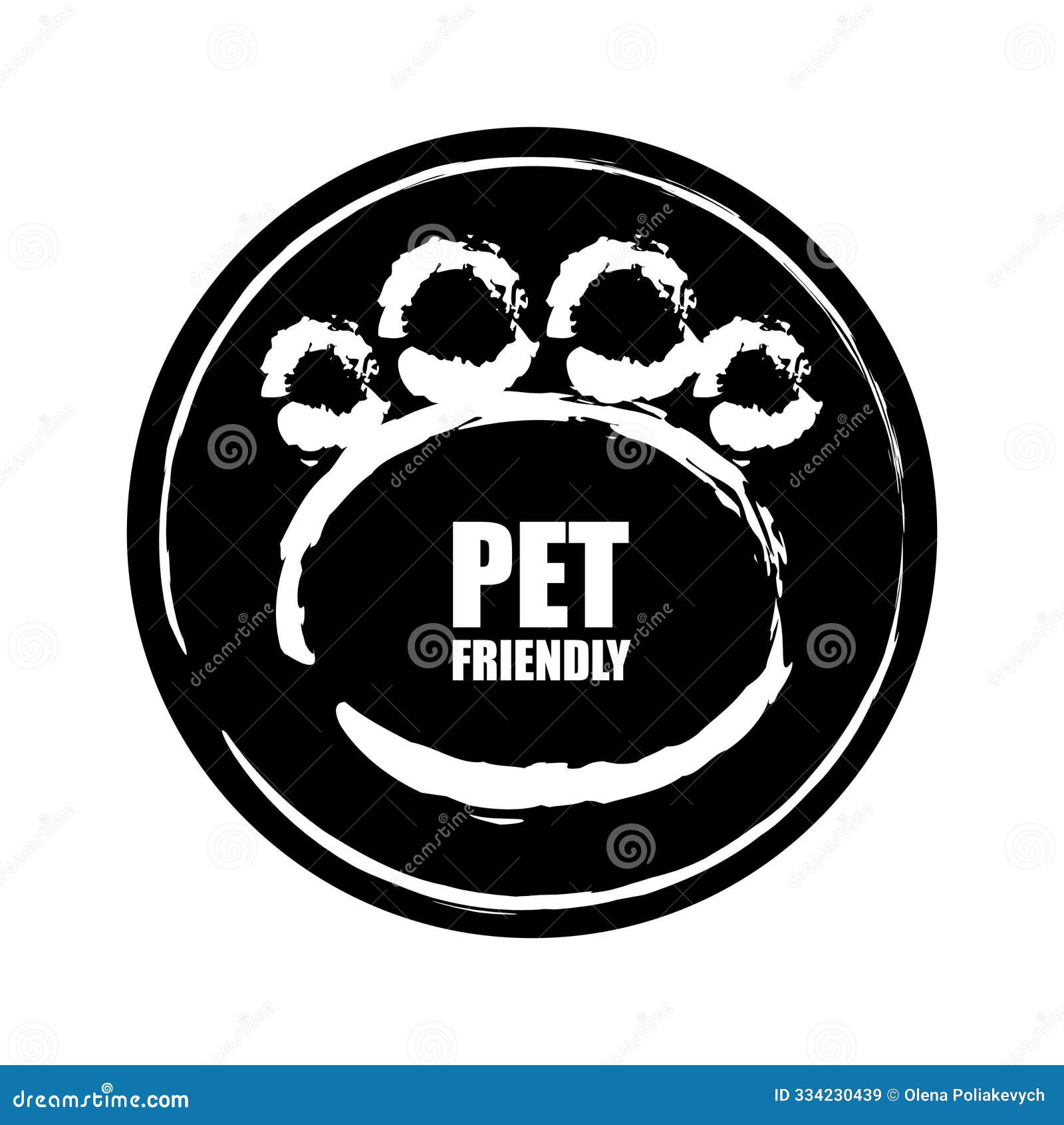 Pet Friendly Icon. Paw Print Emblem. Black and White Design. Bold ...