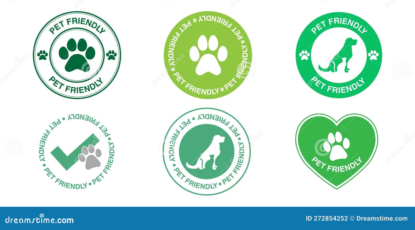 Pet Friendly Signs Collection. Set Of Green Vector Graphics With Dogs ...
