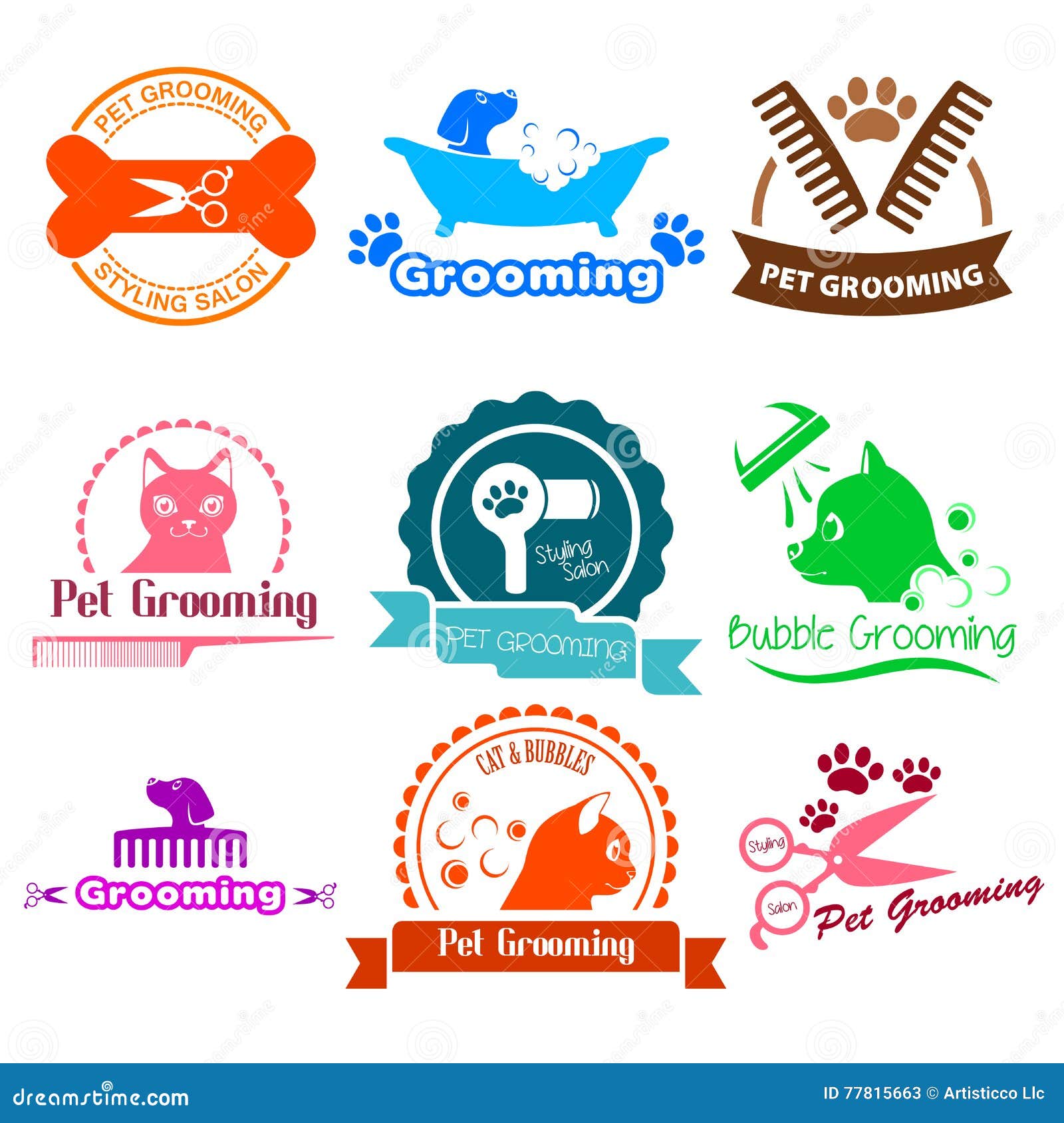 Pet Grooming Service Business Logos Stock Vector - Illustration of ...