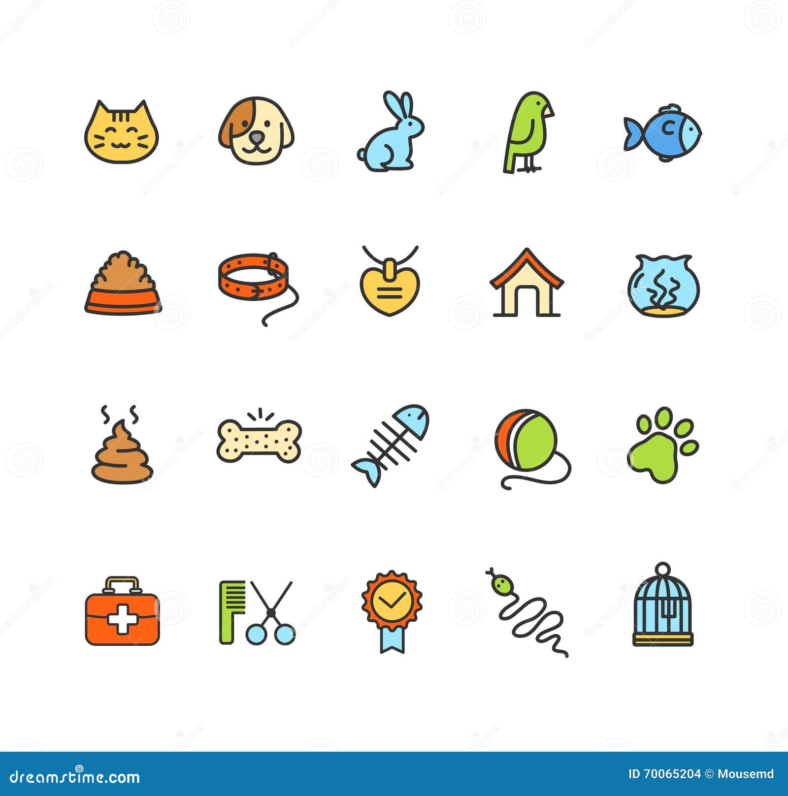Pet Icon Colorful Set. Vector Stock Vector - Illustration of bird, icon ...