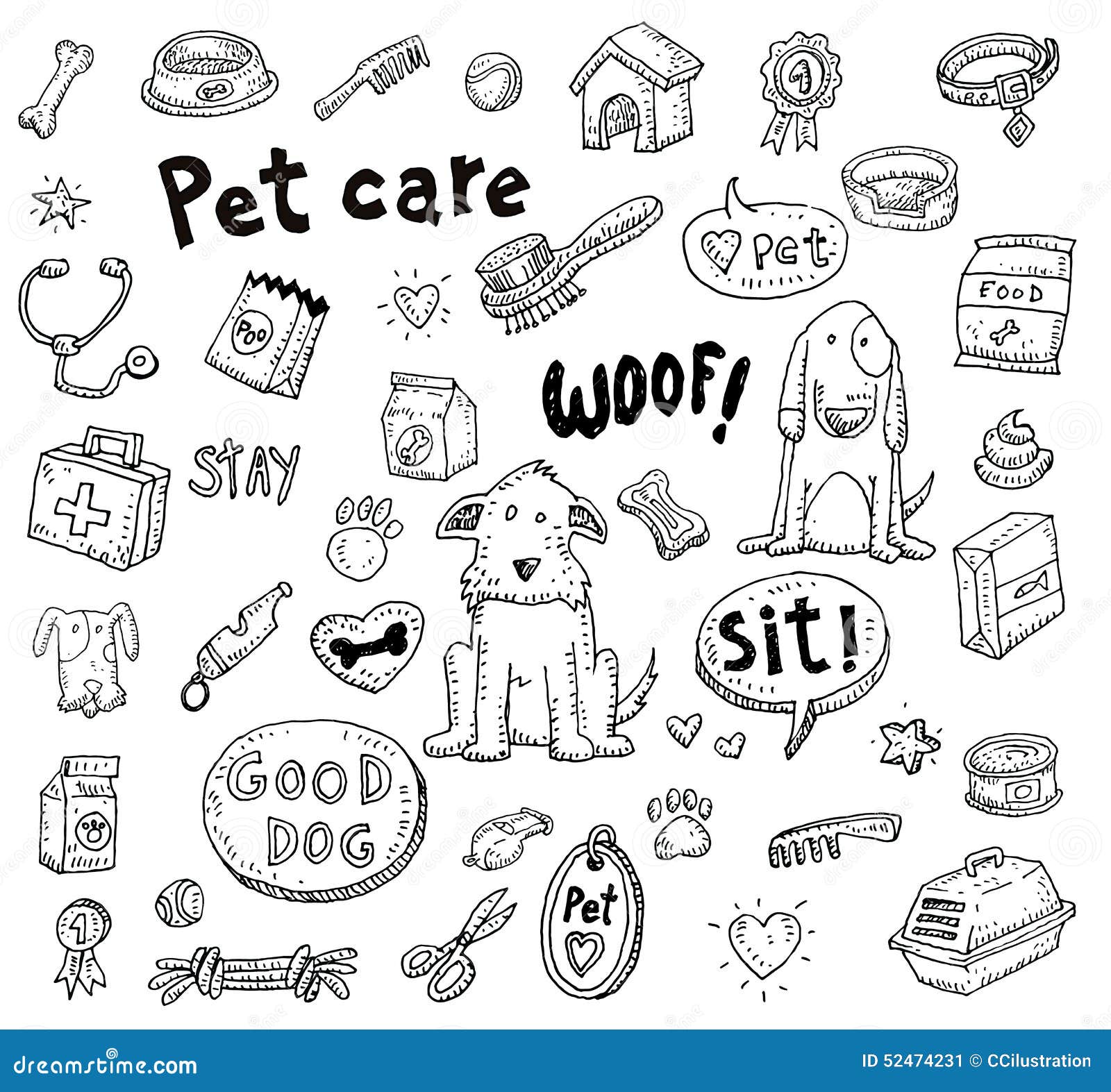 Pet Icons Doodle Set, Vector Illustration. Stock Vector - Illustration ...