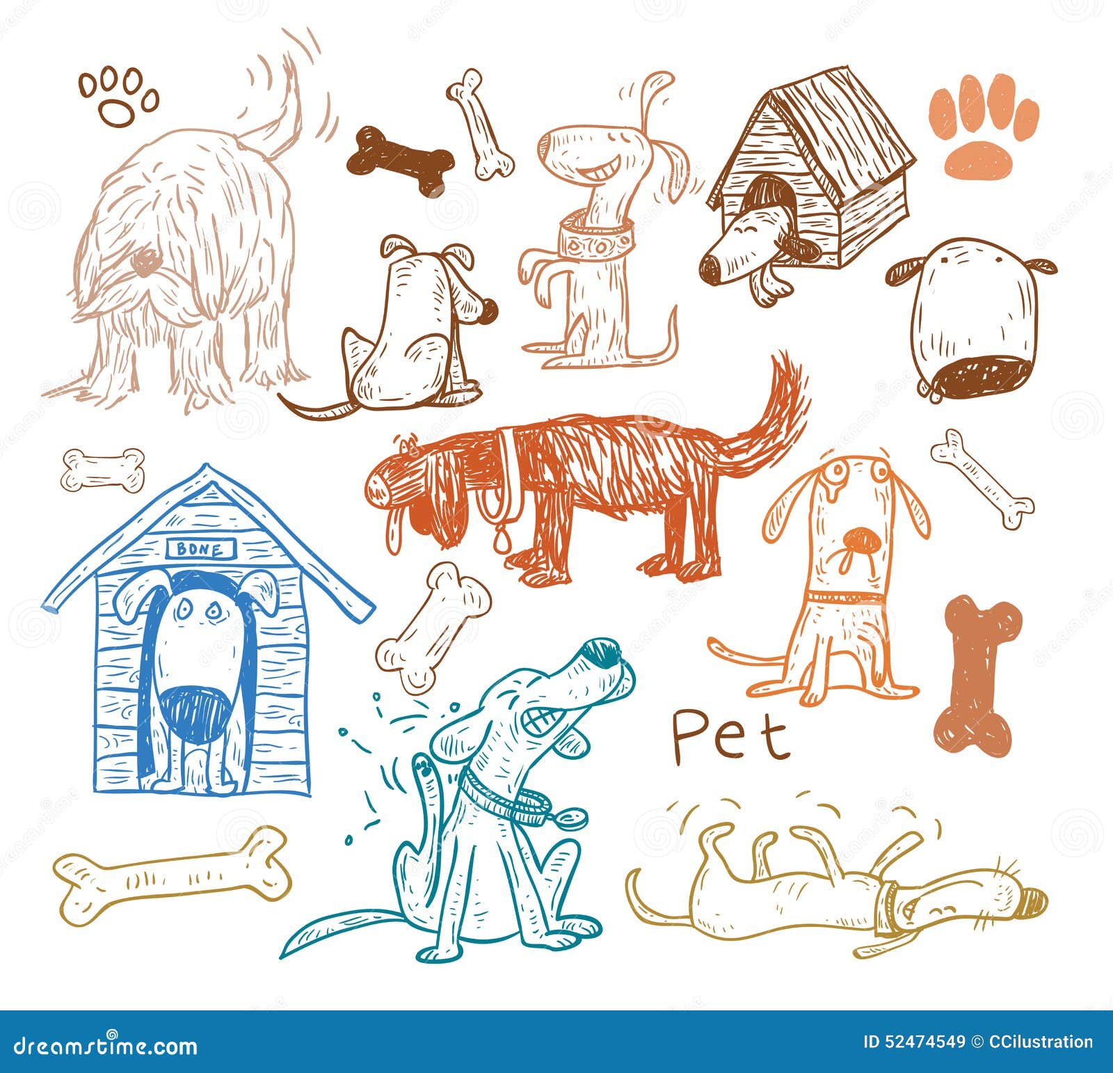 Pet Icons Doodle Set, Vector Illustration. Stock Vector - Illustration ...