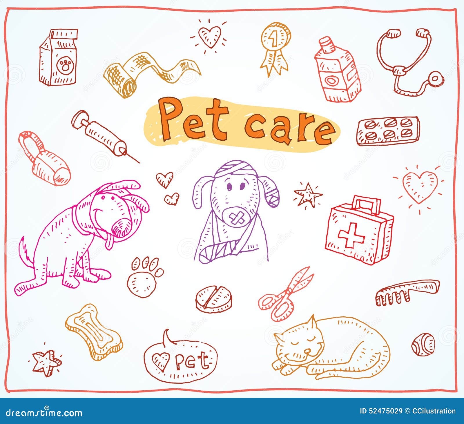 Pet Icons Doodle Set, Vector Illustration. Stock Vector - Illustration ...