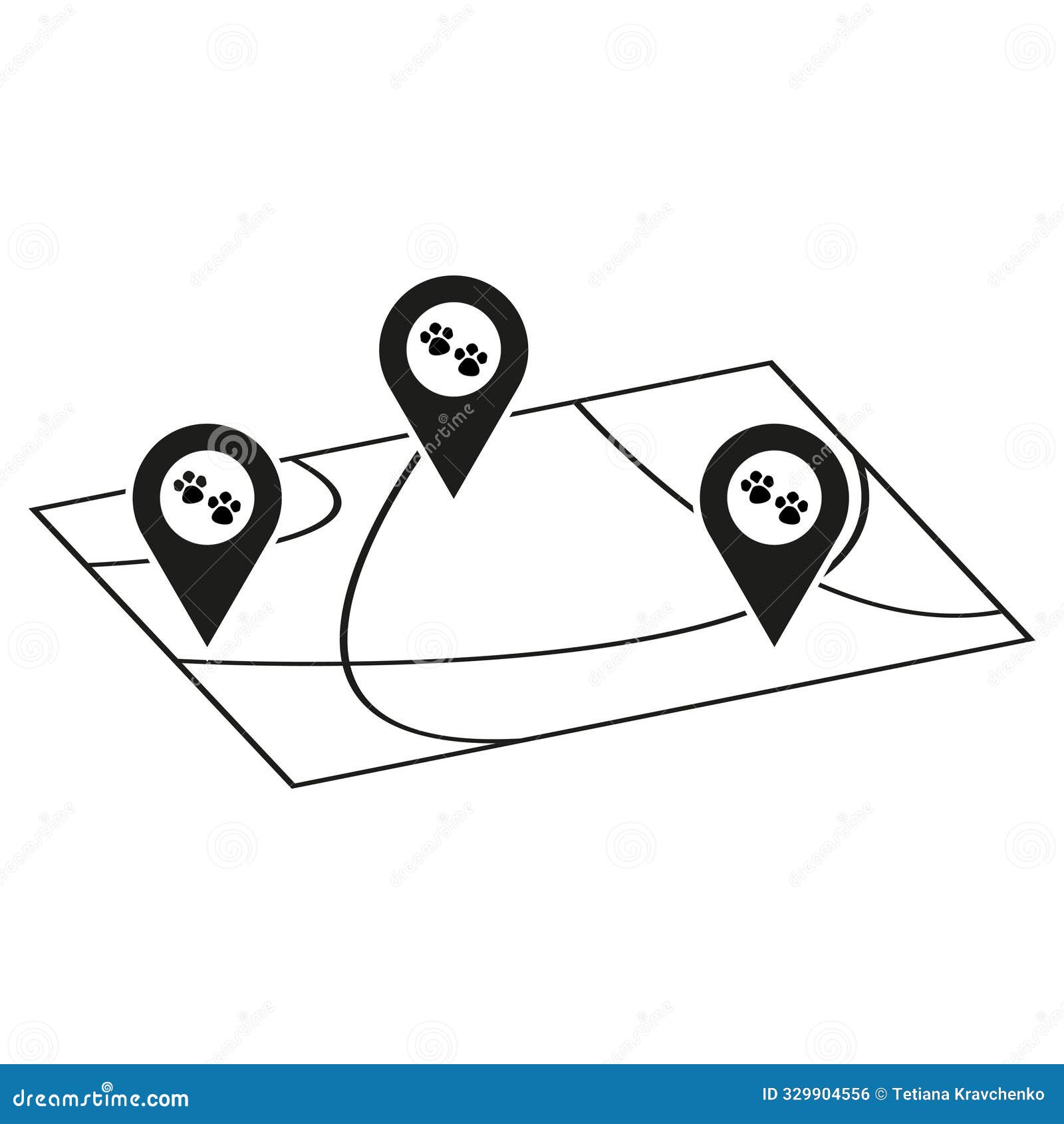 Pet Location Map. Animal Tracker Icons. Veterinary GPS Navigation ...