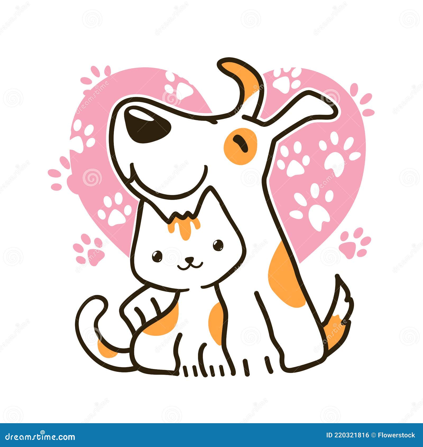 Heart And Dog Paws, Wolf Paws, Dogs And Wolves Logo Cartoon Vector ...