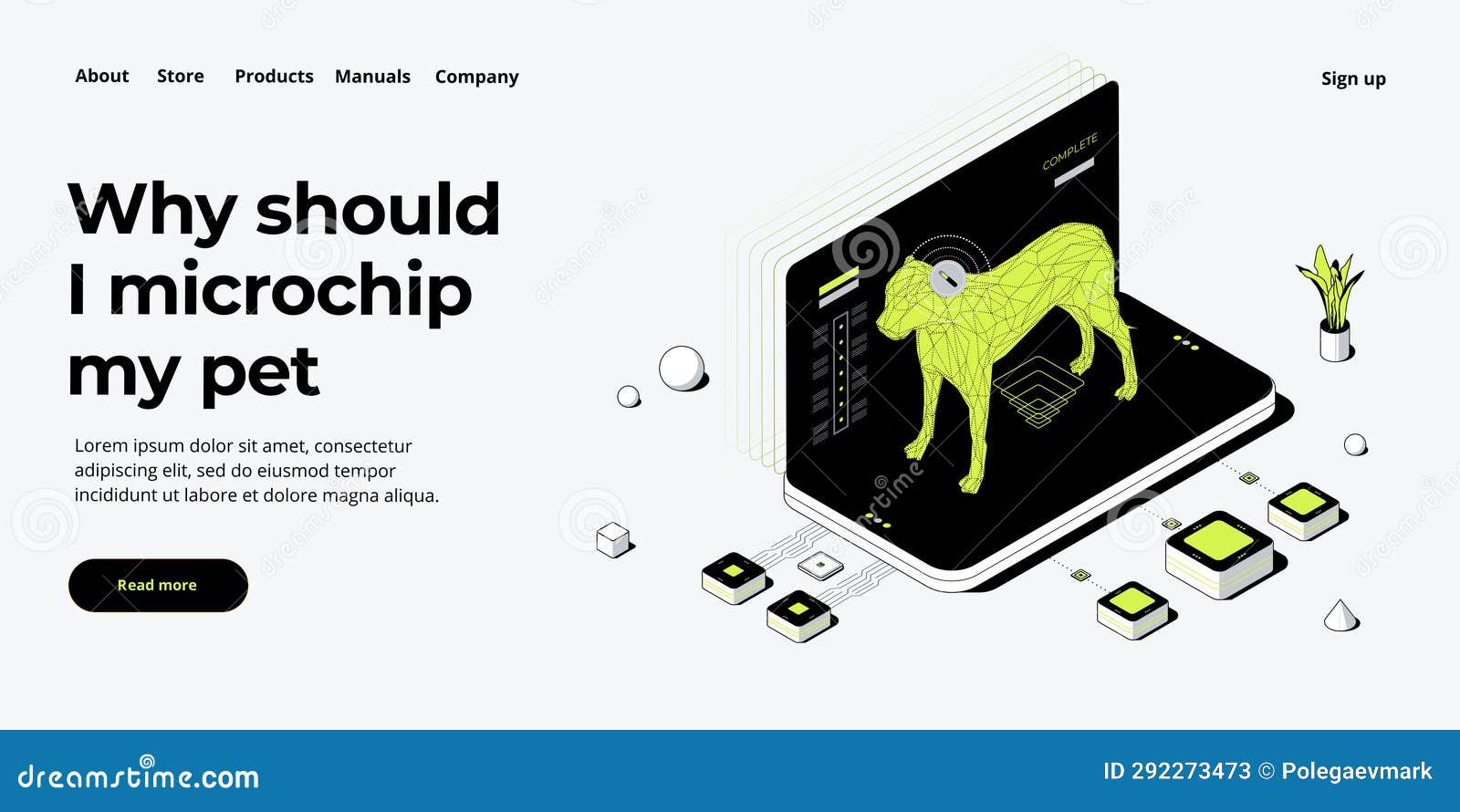 Pet Microchip Concept Illustration in Isometric Vector Design. Dog or ...