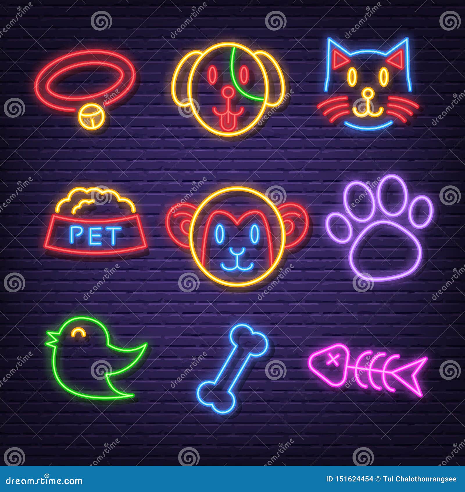 Pet neon icons stock illustration. Illustration of domestic - 151624454