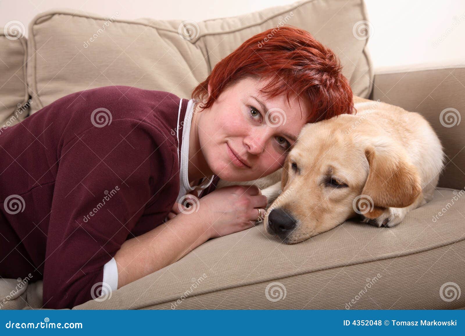 Pet and owner stock photo. Image of owner, pretty, lying - 4352048