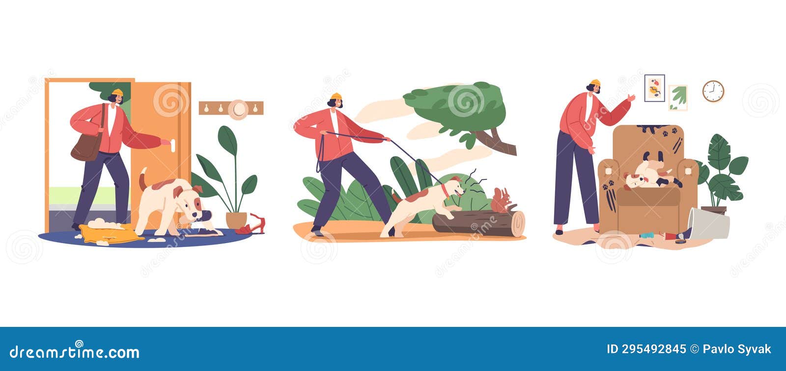 Pet Owner Character Face Common Dog Behavior Problems Include Barking ...