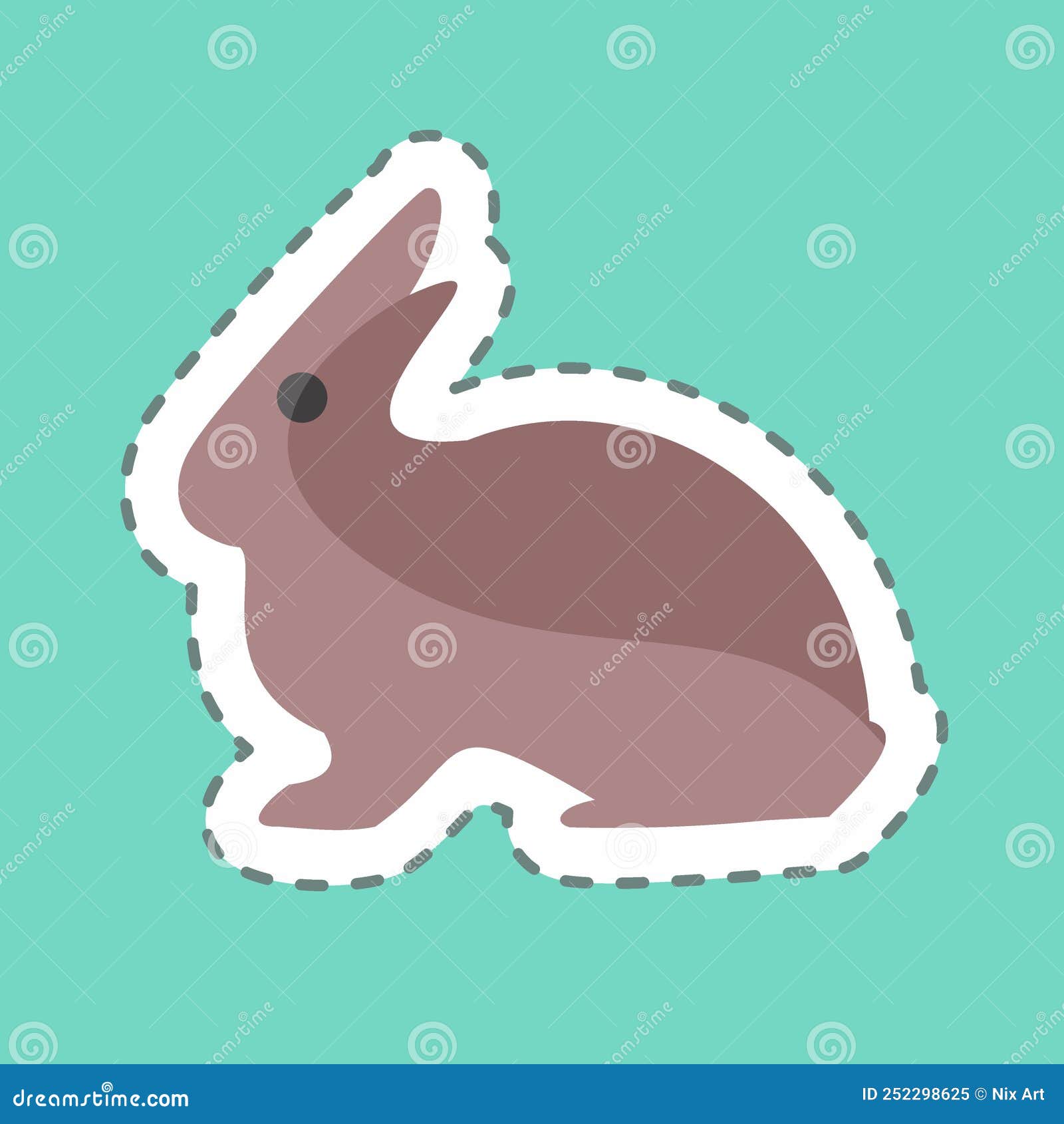 Pet Rabbit Sticker in Trendy Line Cut Isolated on Blue Background Stock ...