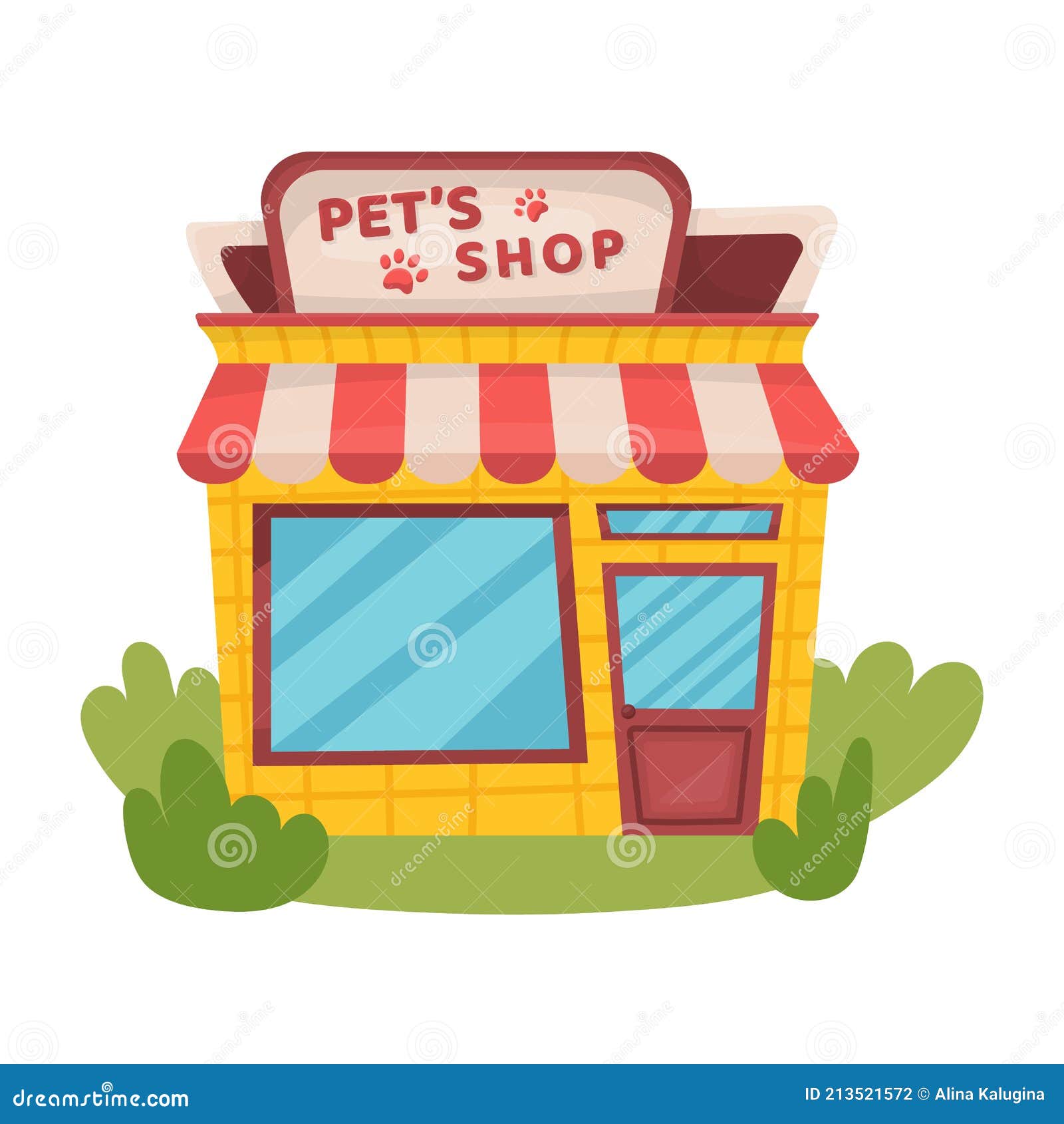 Pet Shop Building with Banner and Grass. Stock Vector - Illustration of ...