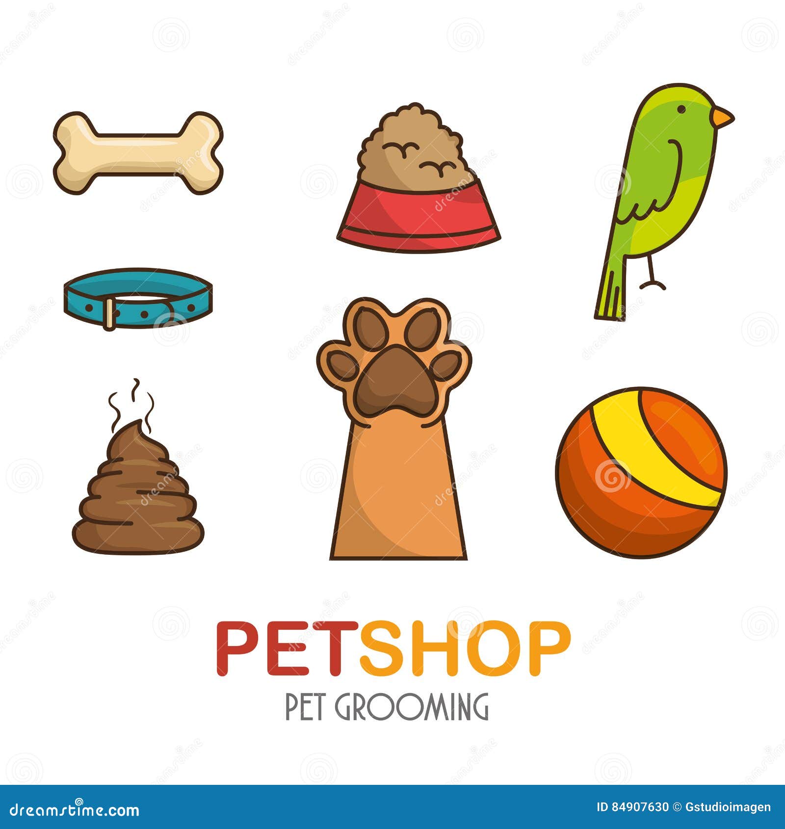 Pet shop elements set stock illustration. Illustration of sign - 84907630