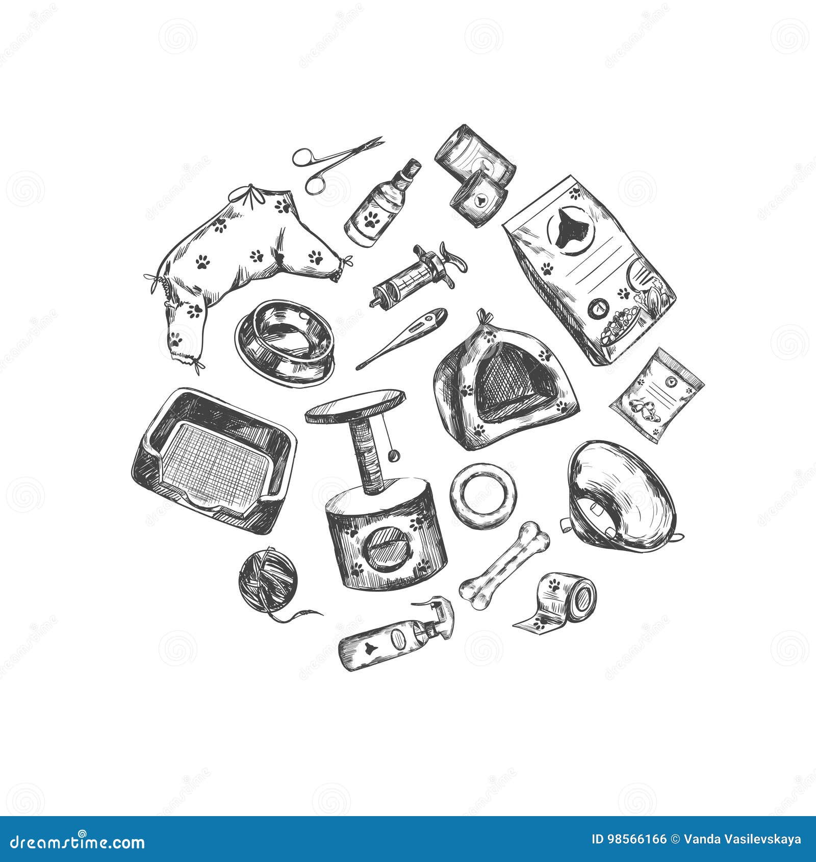 Pet Shop. Vector Hand Drawn Collection. Isolated Objects on White Stock ...
