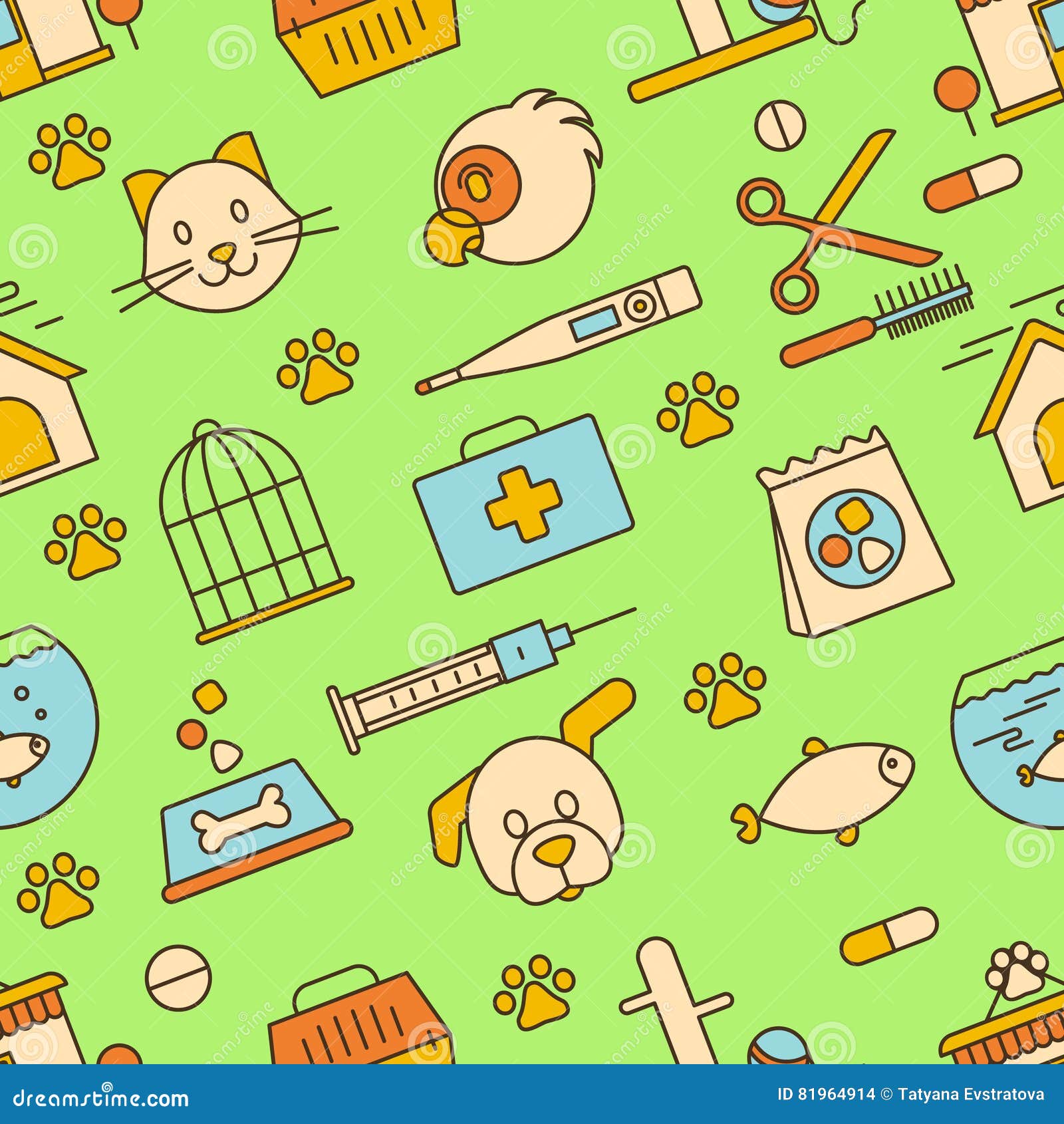 Veterinary Pattern Vector Pet Animal Puppy Kitty Character On Vetclinic ...