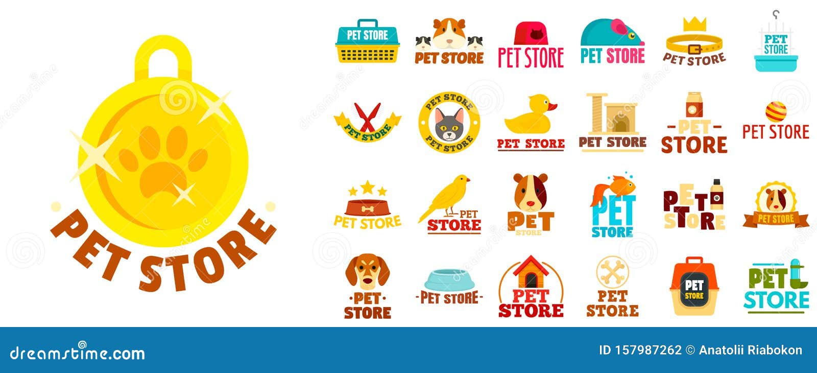 Pet Store Logo Set, Flat Style Stock Vector - Illustration of business ...