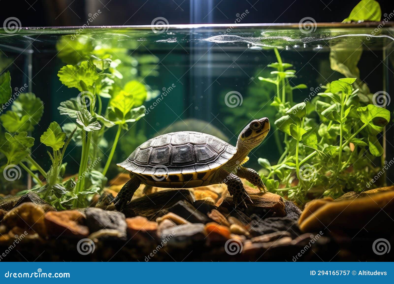 Pet Turtle Inside a Water Terrarium with Plants Stock Illustration ...