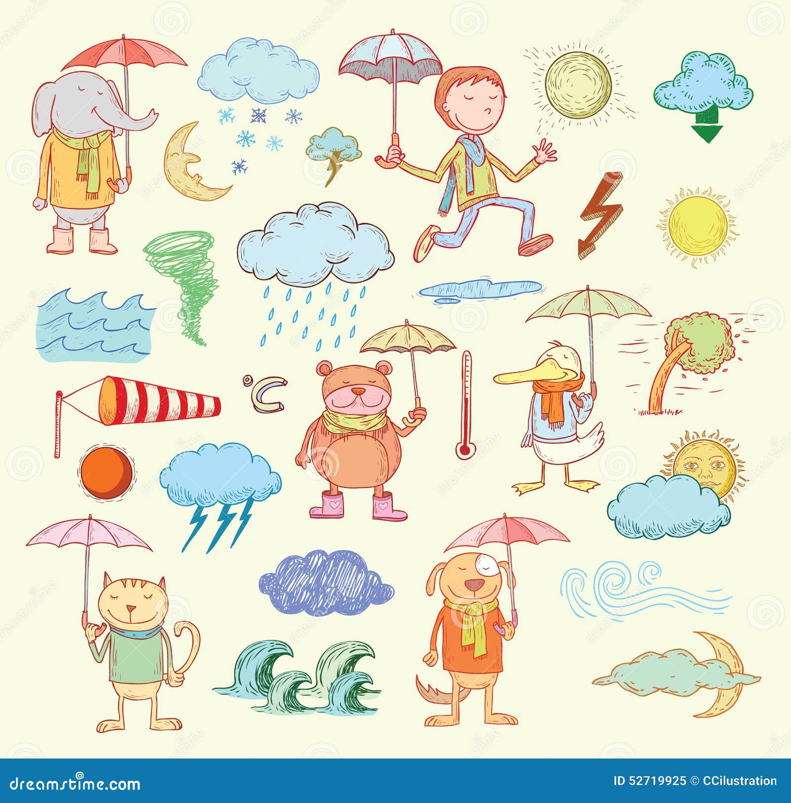 Weather Elements, Signs And Words Matching Game Vector Illustration ...