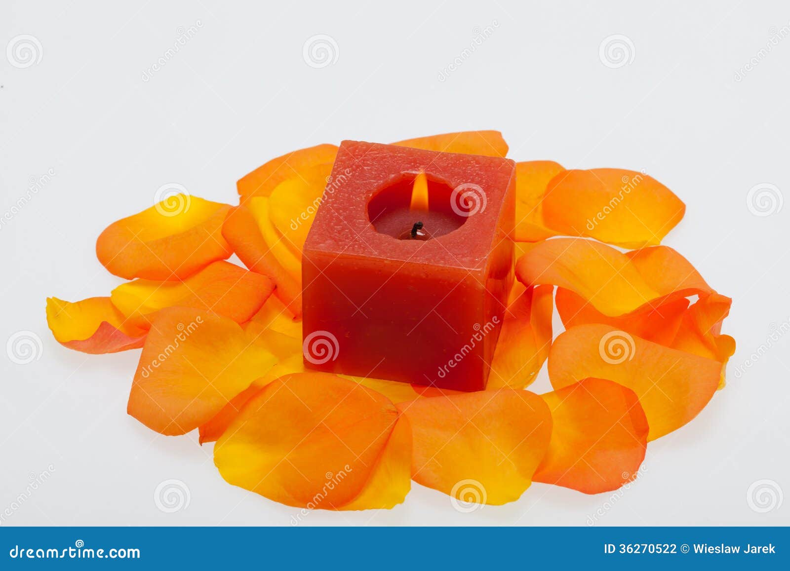 Petals of the Orange-rose Around the Aromatic Candle Stock Photo ...