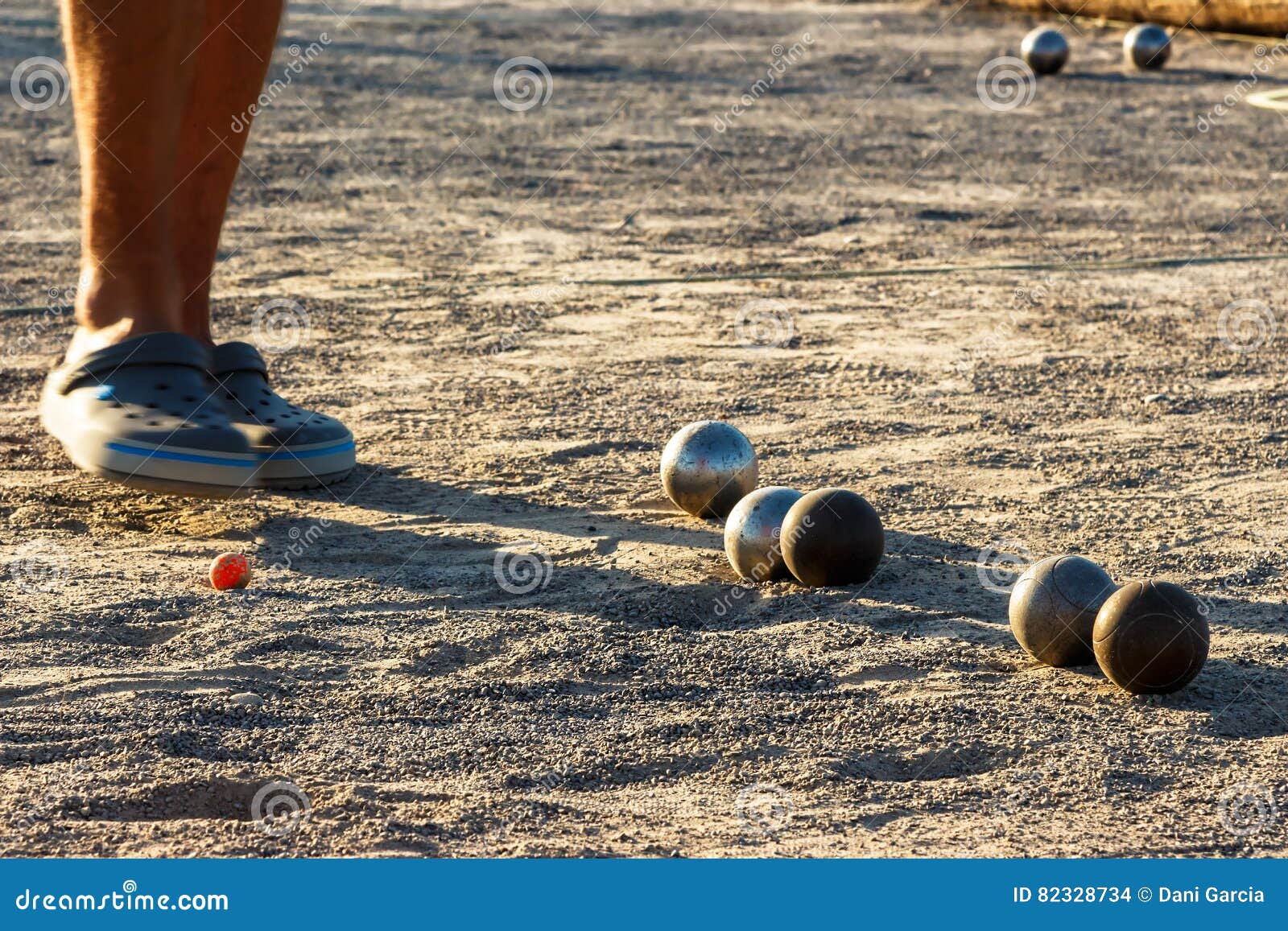 Petanque game. stock photo. Image of bocce, metal, sand - 82328734