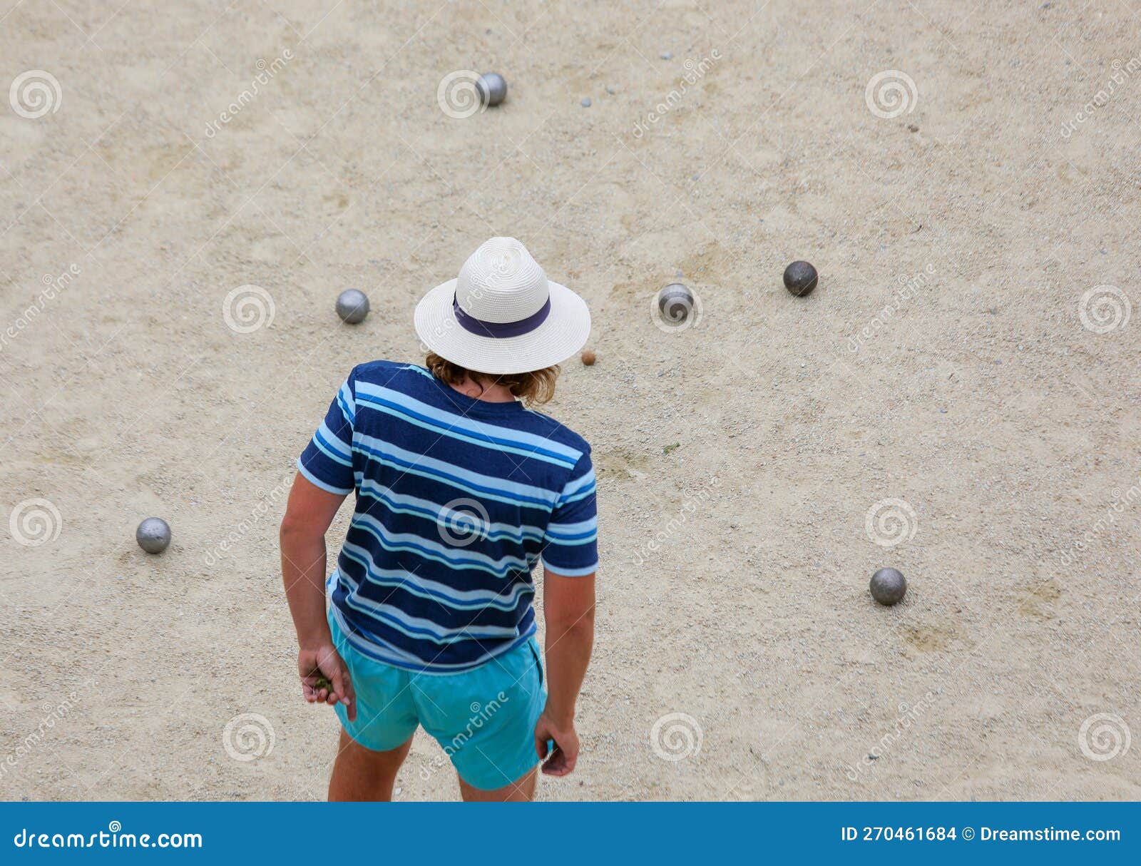 Petanque Player with White Hat in the Bowling Alley Stock Photo - Image ...