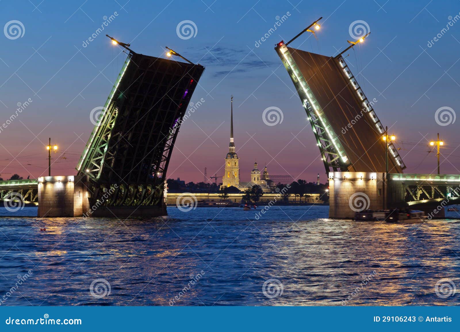 Peter and Paul Fortress and Open Palace Bridge Stock Image - Image of ...