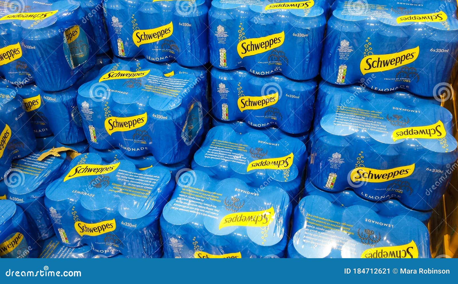 Stack Of Schweppes Six Pack Lemonade Fizzy Drink Cans Editorial Photo ...