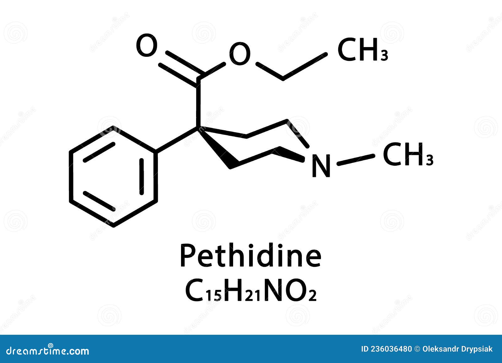 Pethidine Opioid Analgesic Drug Molecule. Skeletal Formula. Stock Image ...