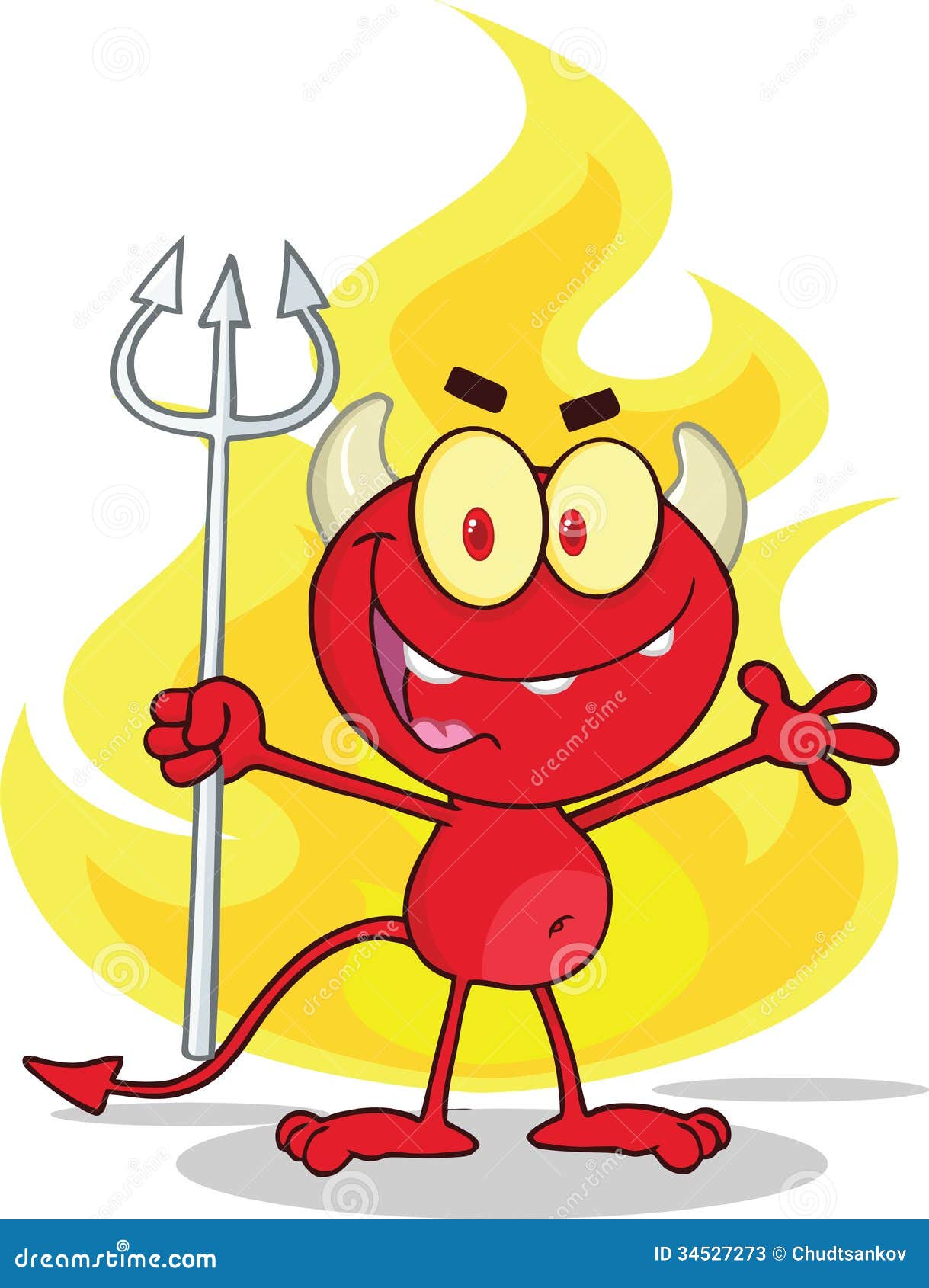 Petit Diable Rouge Mignon Avec Une Fourche En Front Fire Illustration ...
