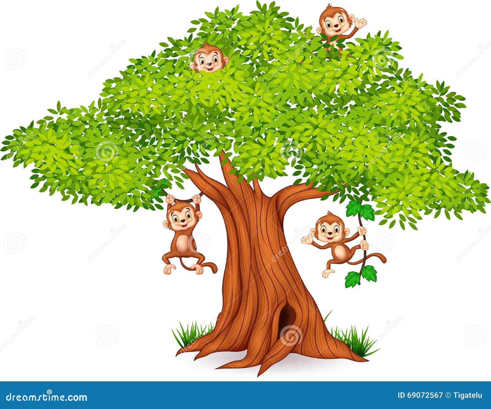 Petit Singe Heureux Accrochant Sur L'arbre Illustration de Vecteur ...